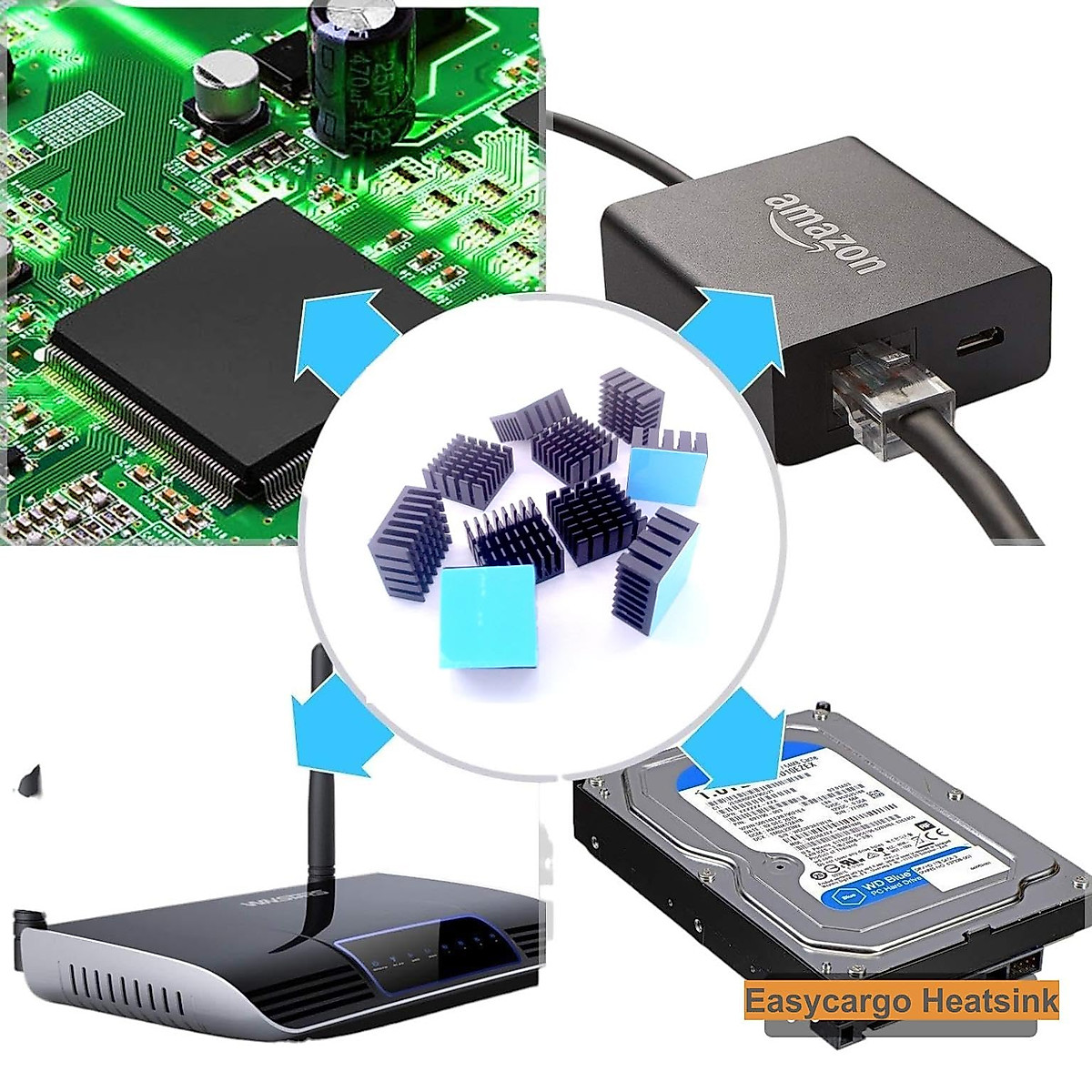 Easycargo 10pcs 20mm Heatsink Kit 20x20x10mm + 3M 8810 thermal conductive adhesive tape, cooler Heat Sink for cooling GPU IC Chips VRAM VGA RAM (20mmx20mmx10mm)