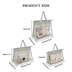 QEQRUG Handbag Storage Bags, 3 Pcs Dust Cover Bag for Hanging Closet, Transparent Purse Storage Organizer Bag with Zipper and Handle for Handbags Anti-dust (Grey)