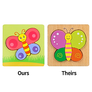 FINGOOO 2 Pack Wooden Puzzles for Toddlers 1-3,Baby Puzzle Educational Toy Gift (Butterfly Bee)