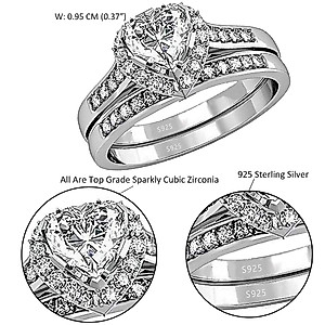 MABELLA Sterling Silver Cubic Zirconia Promise Rings Women Wedding Band Heart Engagement Ring Bridal Set