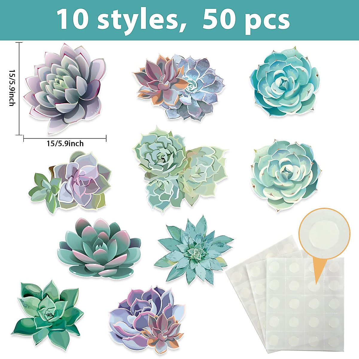 50pcs Succulents Cutouts Succulents Cut-Outs Classroom Decor Succulents Paper-Cuts Succulents Bulletin Board Cuts for Kids School Classroom Office Party Wall Decorations