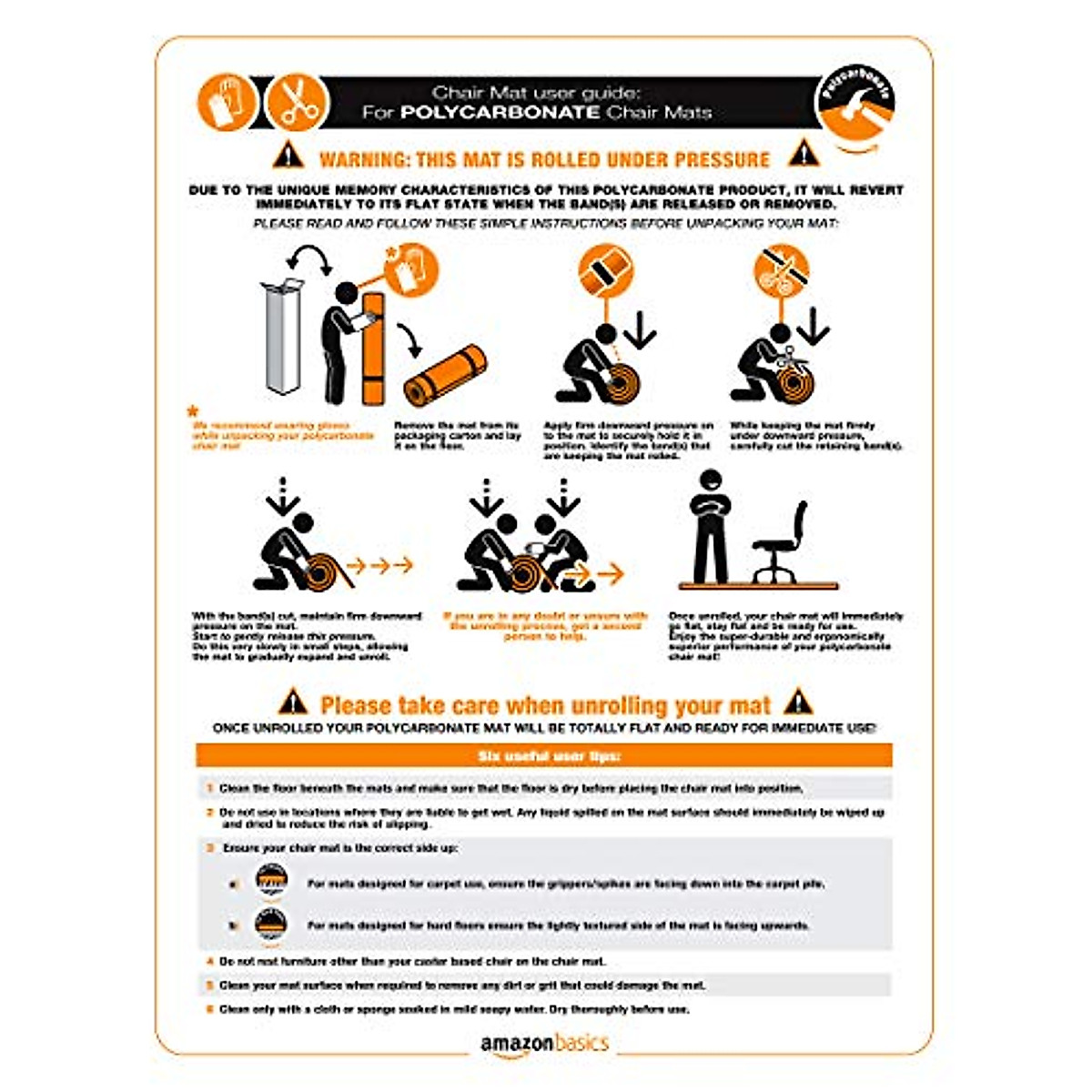 Amazon Basics Polycarbonate Office Chair Mat for Hard Floors, Large - 59 x 79-Inch, Clear