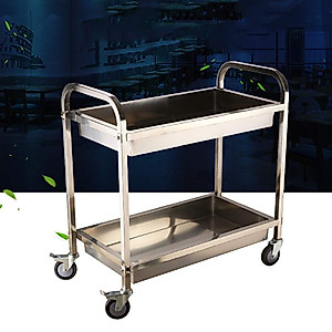 YGCBL Multifunction Serving Portable Hand Trucks,Cart Service Restaurant Hotel 360°Swivel Castors Arcuate Handle Steel Nail Reinforcement Easy to Push and Pull, 3 Sizes,Kitchen,Silver,85X45X90Cm