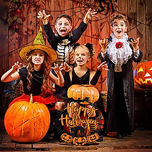 Bucherry Black Cat Pumpkin Hanging Sign Happy Halloween Front Door Welcome Sign Wall Decor Wall Plaque for Halloween Party