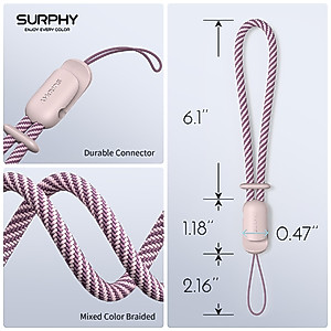 SURPHY 2 Pack Phone Lanyard, Phone Wrist Strap, Anti Theft Phone Strap, Phone Charm with 2-Color Braided, Phone Wrist Lanyard for Women and Men, Pink & Gray