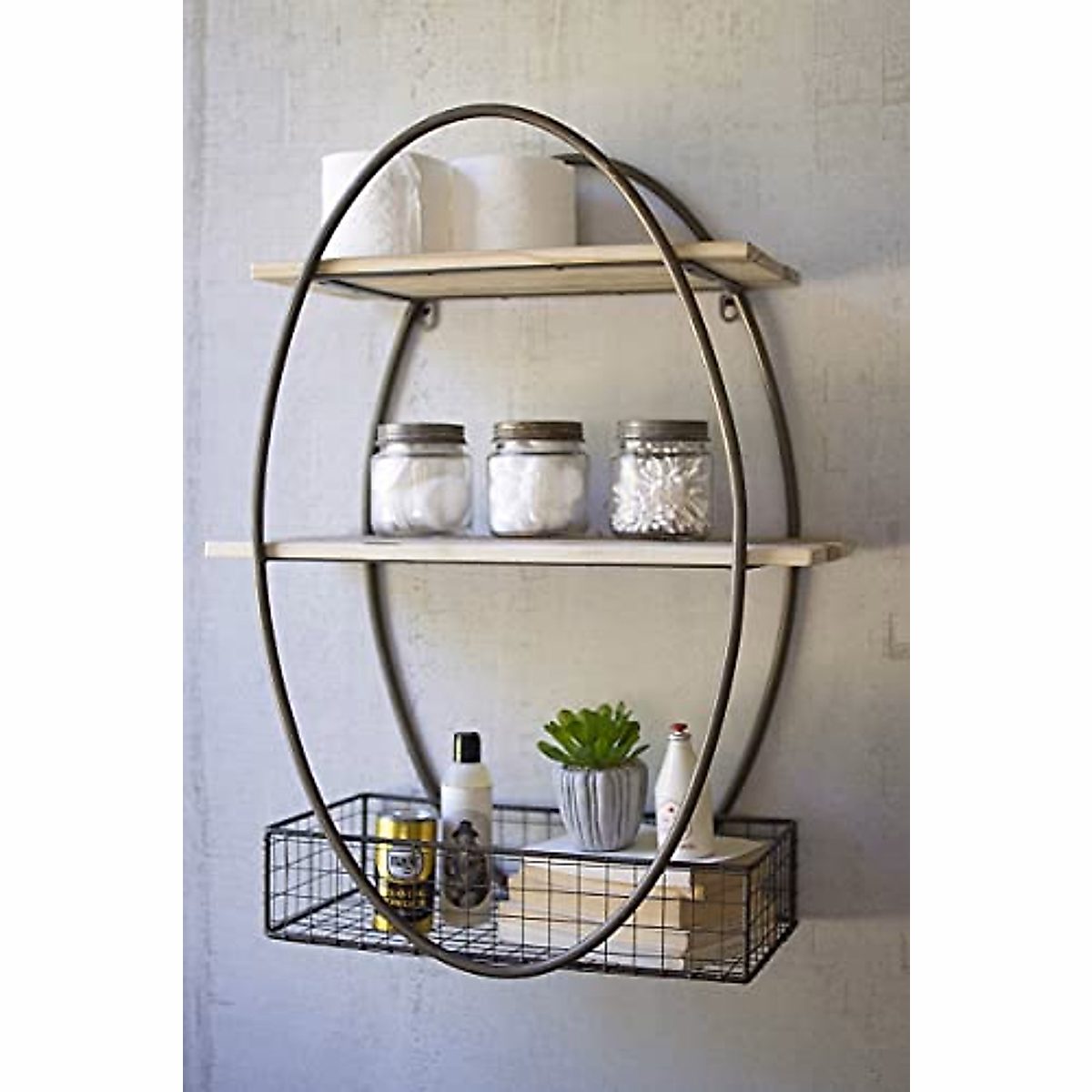 KALALOU CQ7269 Framed Wall Unit with Recycled Wood Shelves, Black Metallic