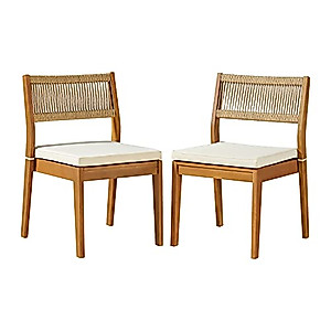 Alaterre Furniture Patio Dining Chairs - Set of 2 Weather-Resistant Stackable Outdoor Chairs with Fade-Proof Cushions - for Deck, Porch, or Sunroom