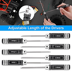 RC Hex Driver Set - 7pcs Hex Allen Screwdriver Kit 0.9mm/1.27mm/1.3mm/1.5mm/2.0mm/2.5mm/3.0mm Allen Wrench Set Key Driver Repair Tools for Traxxas RC Car Drone Multi-Axis Helicopter RC Models