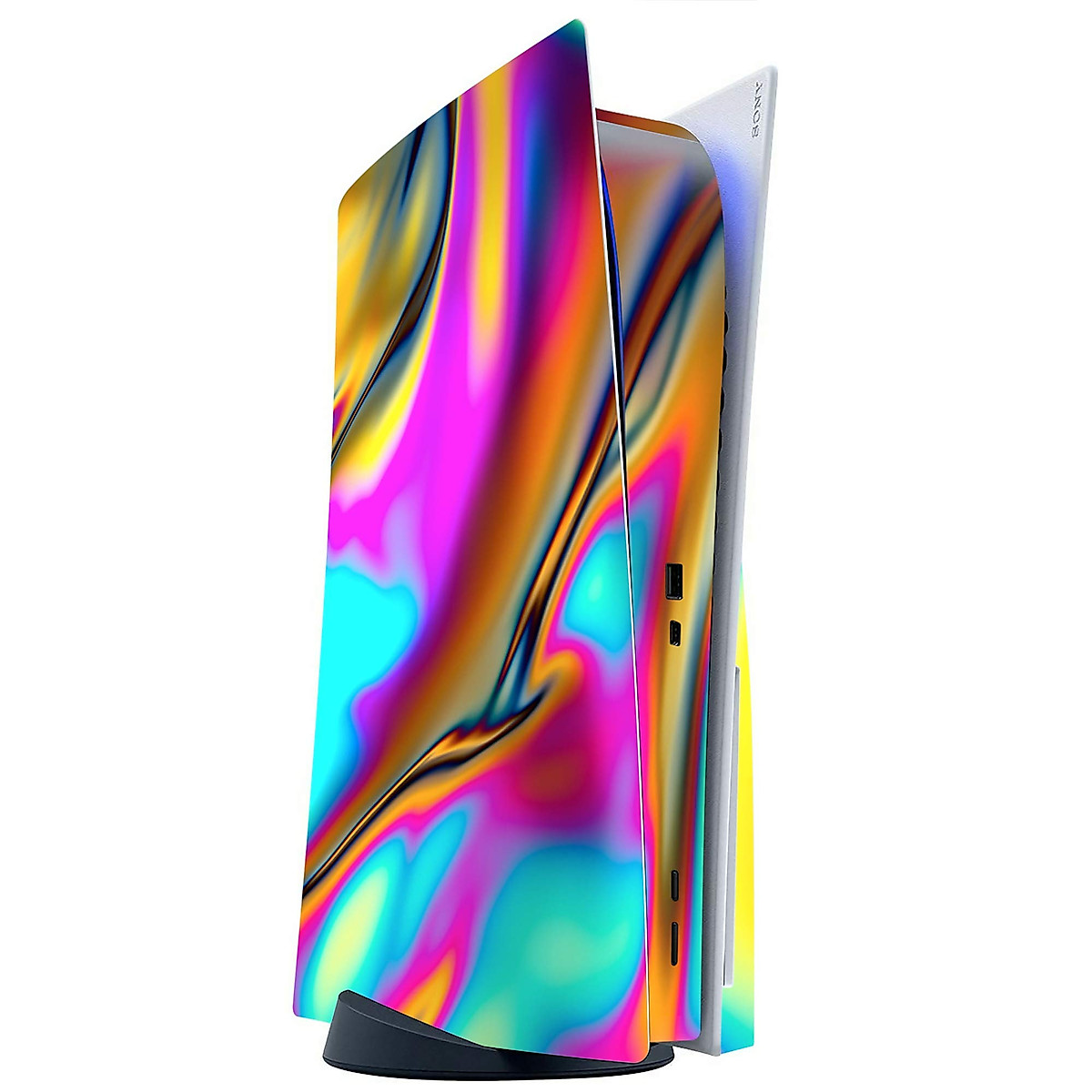 ITS A Skin Skins Compatible with Sony Playstation 5 Console Disc Edition - Protective Decal Overlay Stickers wrap Cover - Oil Slick Resin Iridium Glass Colors