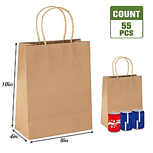 Moretoes 55pcs Gift Bags with Handles, 8x4x10 Inch Gift Bags Medium Size, Paper Bags for Small Business, Brown Paper Gift Bags
