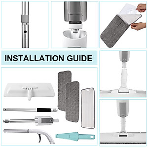 Spray Mop for Floor Cleaning, 360Rotatable Mop with 4 Washable Pads, Refillable Spray Bottle and 1 Scraper, Flat Mop for Home Kitchen Hardwood Laminate Wood Ceramic Floor Cleaning,White