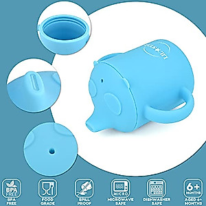 LIL' STAR Silicone Sippy Cup and Snack Cup 2-in-1 | 5oz Sippy Cups for Baby 6+ Months | Spill Proof Sippy Cups for Toddlers | Soft Silicone Baby Training Cup with Handles | BPA Free (Blue)