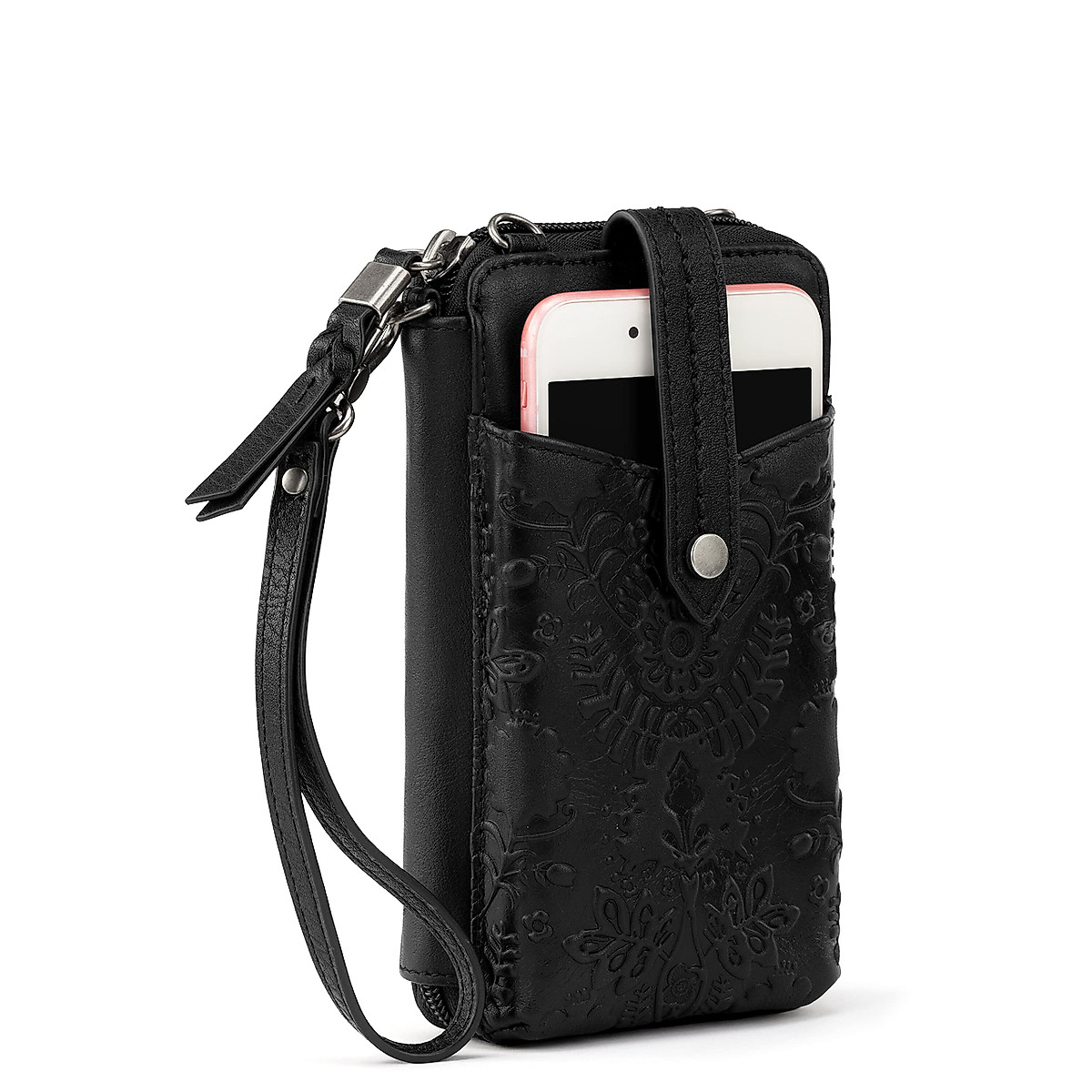 The Sak Silverlake N/S Smartphone Crossbody, Black Floral Embossed