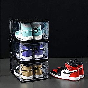 WOQLIBE Shoe Storage Boxes, 9 Pack Upgraded, Clear Plastic Stackable Shoe Boxes with Lids, Fit Max Up to US Size 12, for Sneaker Display/Closet(13.8” L x 10.8” W x 7.5” H)