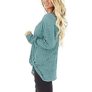 SimpleFun Long Sleeve Tee Shirts for Women Loose Fit V-neck Fall Knotted Sexy Tops with Sleeves Light Green M