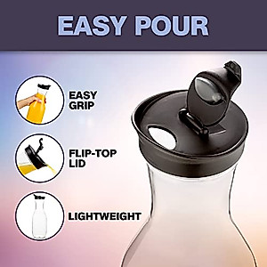 Umien 50 Oz Water Carafe with Flip Top Lid set of 2, Clear Plastic Pitcher for Milk, Iced Tea Beverage, Cold Brew and Mimosa Bar. Drink Containers for Fridge - BPA-Free (Wide Round)