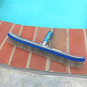 AquaAce Premium Combo Nylon and Stainless Steel Wire Bristle Pool Brush, Mixed Bristles for Extra Scrubbing Power, Three Extra V Clips, Not for Above Ground or Vinyl Pools