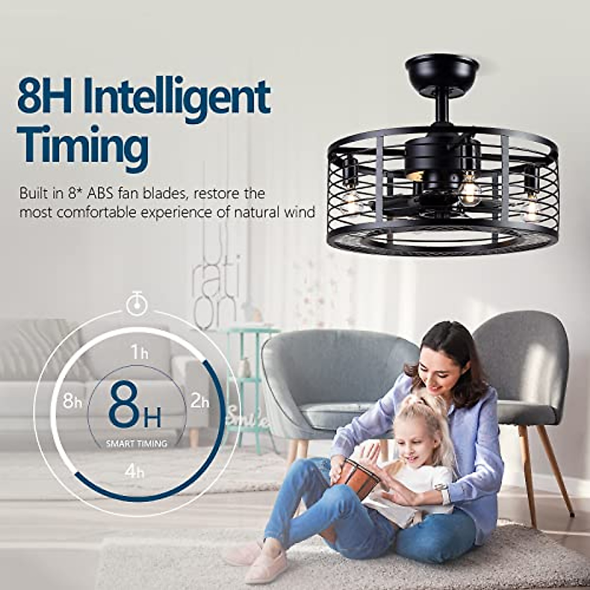 Dannilong Ceiling Fans with Lights - Modern Enclosed Ceiling Fan Indoor with Remote Control, Black Caged Industrial Ceiling Fan Light Kit for Living Room, Bedroom, Kitchen (Stripped)