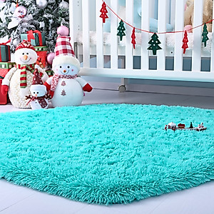 Foxmas Kids Rug for Princess Tent, 4.6 FT Teal Fluffy Rug for Girls Castle, Hexagon Rug Baby Play Mat for Nursery, Super Soft Fuzzy Plush Rug for Girls Bedroom, Baby Nap Mat Carpet Kids Room Decor