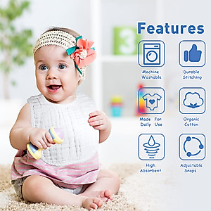 30 Pack White Muslin Baby Bibs Bulk Adjustable Baby Bandana Drool Bibs for Baby Boys Girls Newborn Cotton Bibs Soft Absorbent Baby Muslin Bibs for Drooling and Teething