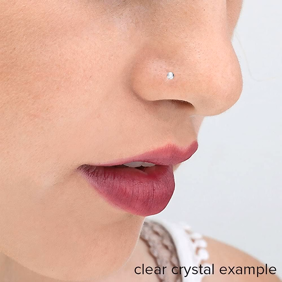Evonix Aurora Borealis AB Crystal L-Shape Nose Ring 20g Bend Flexible Bioflex Small Plastic Studs Clear