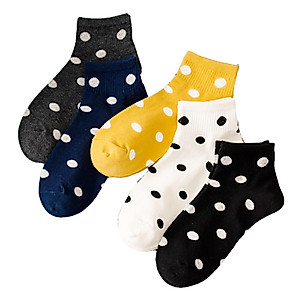 Benefeet Sox Cute Ankle Socks for Women Girls Novelty Polka Dot Patterned Socks Funny Colorful Designed Summer Short Socks Cool Cotton Low Cut Socks Casual Socks 5 Pair