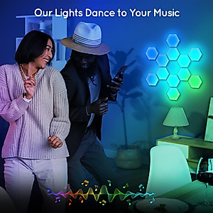 Lumoonosity LED Hexagon Lights - Dream Color Hexagon LED Light - Music Sync Color Changing Hexagon Wall Lights - RGB Hexagon Lights for Bedroom, Gaming Room - Cool Hexagon Wall Panels