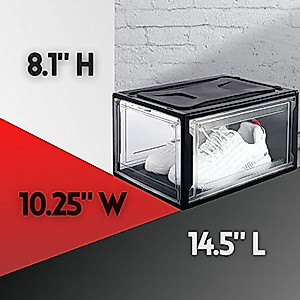 Shoe Box Storage - Black Drop Front shoe box with Clear Magnetic door - Stackable Mens and Womens Large Shoe Storage - Black Shoe Case - Shoe Display - Shoe Container - Clear Shoe Organizer - 3 Pack