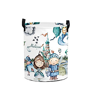 Personalized Laundry Basket, Knight Princess Castle Dragon Custom Storage Bins Laundry Hamper with Name Collapsible Toys Organizer Gift
