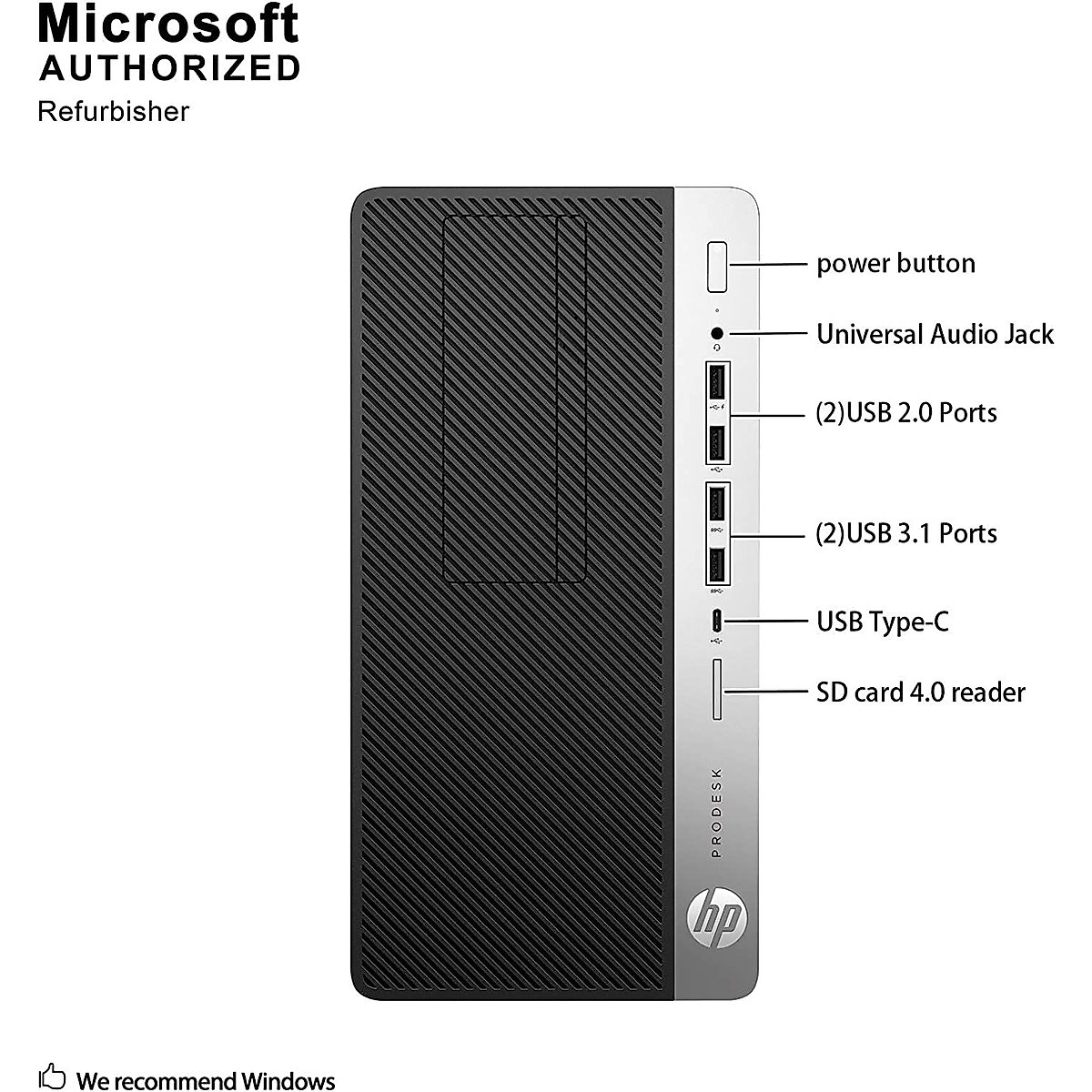 HP EliteDesk 800 G3 Tower Computer PC, Intel Quad Core i5-6500 up to 3.6 GHz, 8G DDR4, 500G, WiFi, Bluetooth, Windows 10 Pro 64 Bit-Supports English/Spanish/French (Renewed)