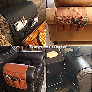 Teniux Armrest Organizer Non-Slip Remote Control Holder with 5 Pockets Couch Sofa Chair Armchair Caddy for Smart Phone, Book, Magazines, Ipad (Black)