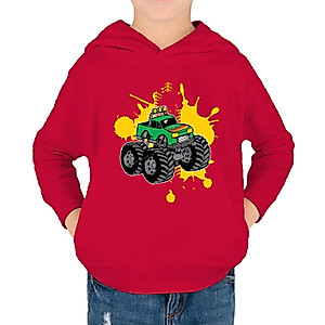 Wild Bobby Green Monster Truck with Firey Flames Cars and Trucks Toddler Pullover Fleece Hoodie, Red, 5T/6T