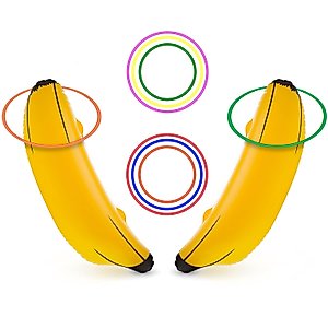 June Fox Inflatable Banana Ring Toss Game for Bachelorette Party, Bridal Shower Decorations for Engagement Party, Lingerie Party (2 Pieces 26" Bananas & 6 Pcs Toss Rings)