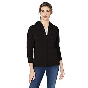 Amazon Essentials Women's French Terry Fleece Full-Zip Hoodie (Available in Plus Size), Black, Large