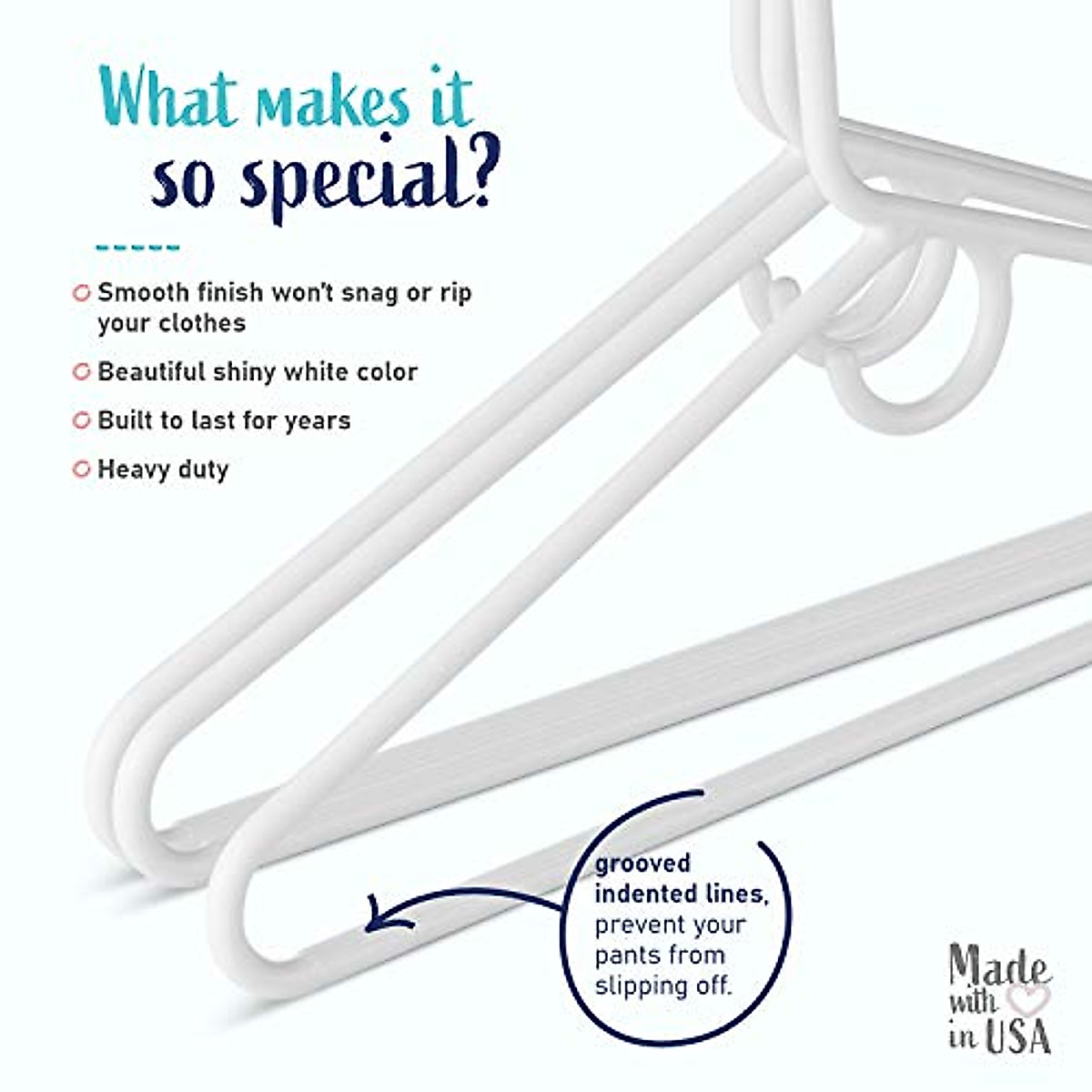USA Made Heavy Duty White Plastic Hangers Pack of 24 Clothes Hangers with Hook for Scarves, Belts, Straps - Clothing, Suit, and Coat Hangers for Everyday Use