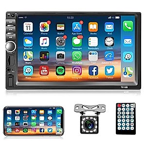Car Radio Double Din Car Stereo, Rimoody 7 Inch Touch Screen Car Radio with Bluetooth Mirror Link USB FM Radio Audio Receiver Head Unit with Backup Camera Remote Control