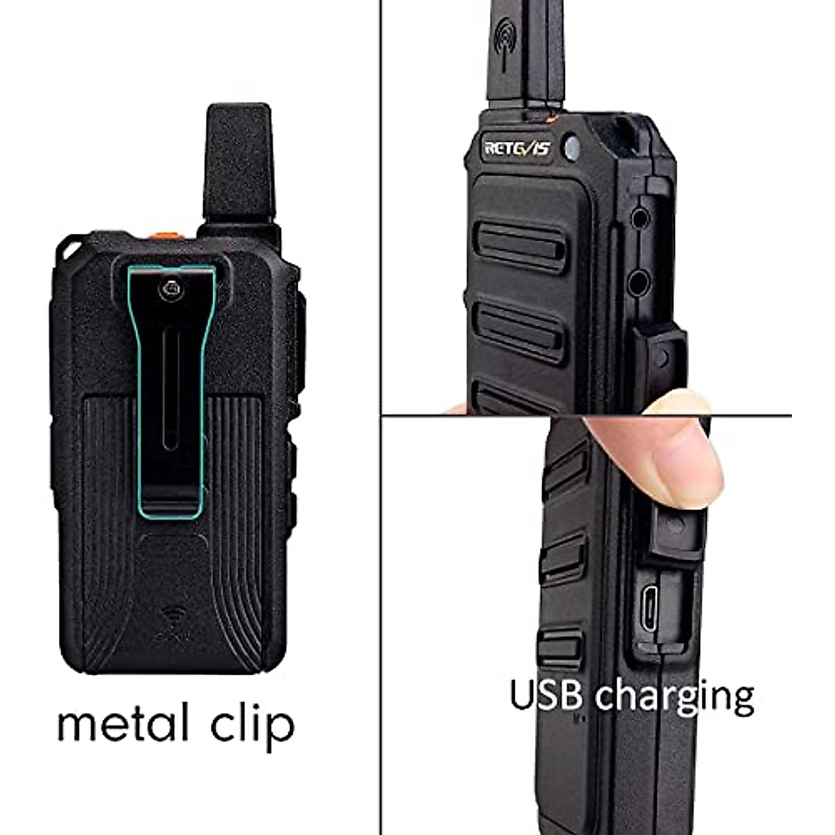 Case of 12, Retevis RT19 Walkie Talkies with Earpiece, Mini Two Way Radio Rechargeable,0.7 Inches Thick, Metal Clip, for Adults Commercial Restaurant Healthcare