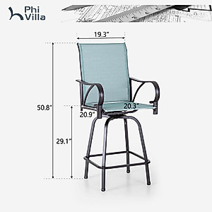 PHI VILLA Outdoor Bar Stools Swivel Set of 4, Bar Height Patio Stools & Chairs with Back and Armrest, All-Weather Textilene Fabric Bar Furniture for Deck Lawn Garden, Waterproof and Quick-Drying