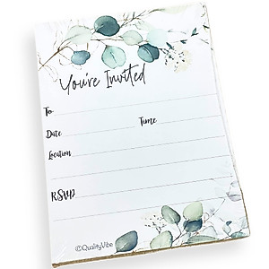 25 Greenery Eucalyptus Invitations with envelopes, you're invited For wedding, engagements, anniversay, retirement and housewarming parties. Thick & non coated cardstock for use with any pen.