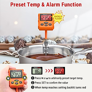 ThermoPro TP511 Digital Candy Thermometer with Pot Clip, Programmable Instant Read Food Meat Thermometer with 8'' Long Probe for Smoker Baking Grilling Candle Liquid Oil Deep Fry Thermometer