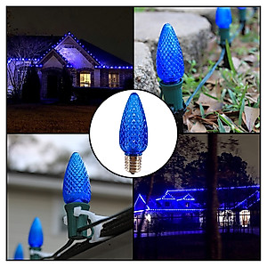 C9 LED Replacement Bulb by MIK Solutions (Pack of 25) LED Blue Replacement Christmas Light Bulbs Faceted Retrofit Candle Shape Commercial Grade E17 Socket Roof Lights Bulbs