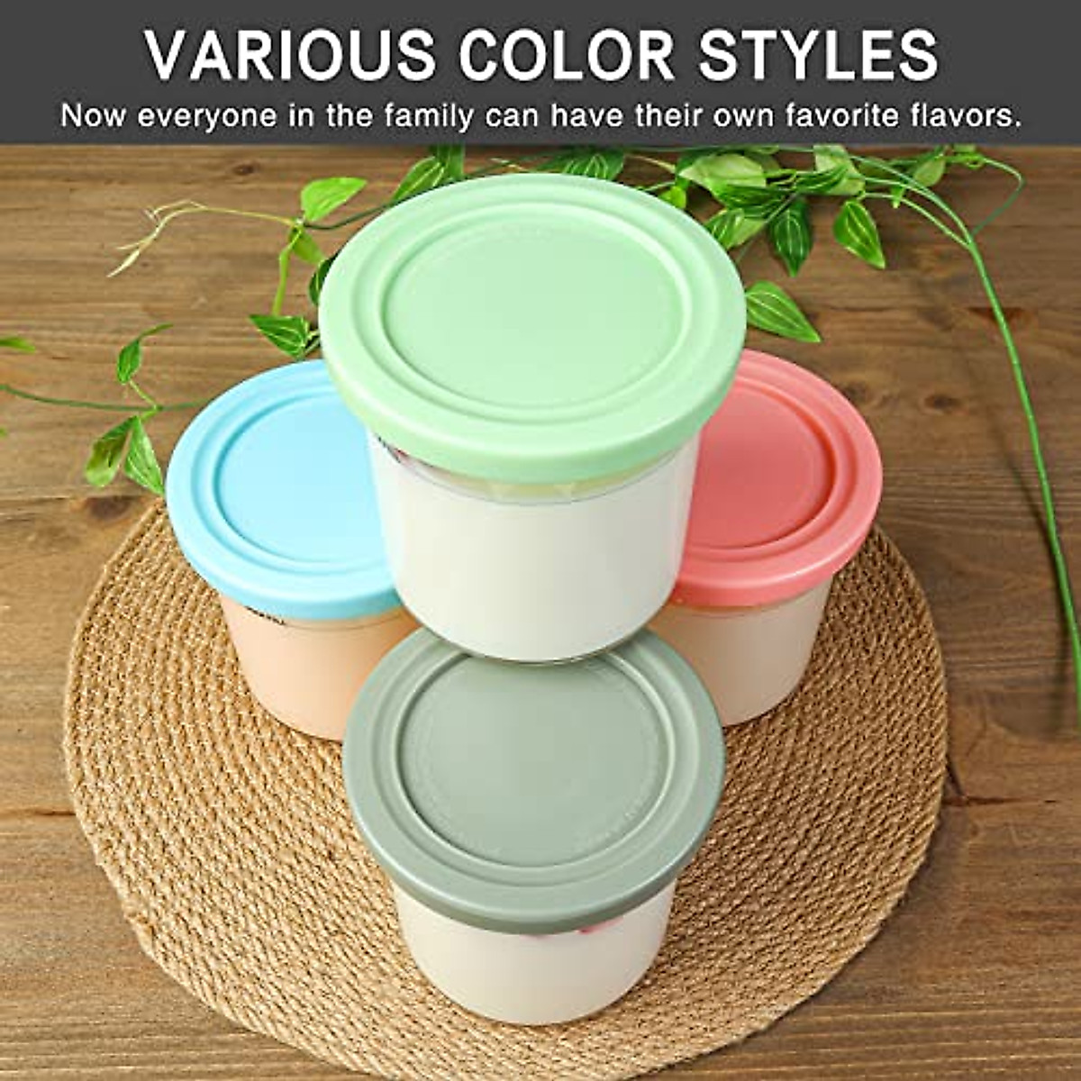 Ice Cream Pint Containers with Silicone Lids Replacement，Compatible with NC299AMZ and NC300s Series Creami Ice Cream Makers