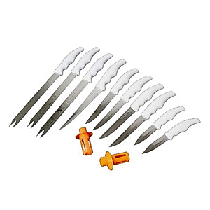 Forever Sharp Culinary Executive Series- Stainless Steel with White Handle Knife Set- Carving, Filleting, Paring, and Steak Knives- Perfect for Kitchen and Homes