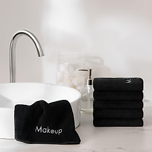 Arkwright Makeup Towels - Pack of 6 - Ultra Soft & Gentle Microfiber Coral Fleece Washcloth Face Make Up Remover, Reusuable Eraser Cloth Essentials for Hosts & Artists, 13 x 13 in, Black