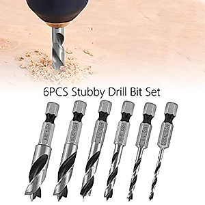SeonFook 6PCS Stubby Drill Bit Set 1/4-Inch Quick Change Hex Shank 4241 High Speed Steel Woodworking Tool Bits for Drill Set Used in Tight Spaces