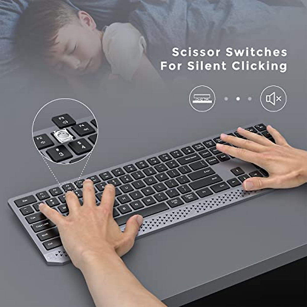 Backlit Bluetooth Keyboard Multiple Devices, Full Size Multi-Device Slim Rechargeable Bluetooth ...