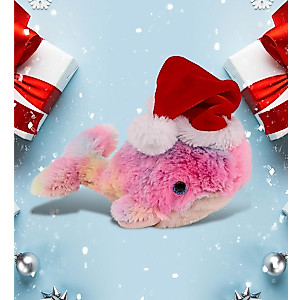 DolliBu Santa Rainbow Whale Stuffed Animal Plush Toy - Super Soft Wild Animal Dress Up with Red Santa Claus Hat, Cute Wildlife Gift, Perfect Holiday with Name Personalization - 7 Inches