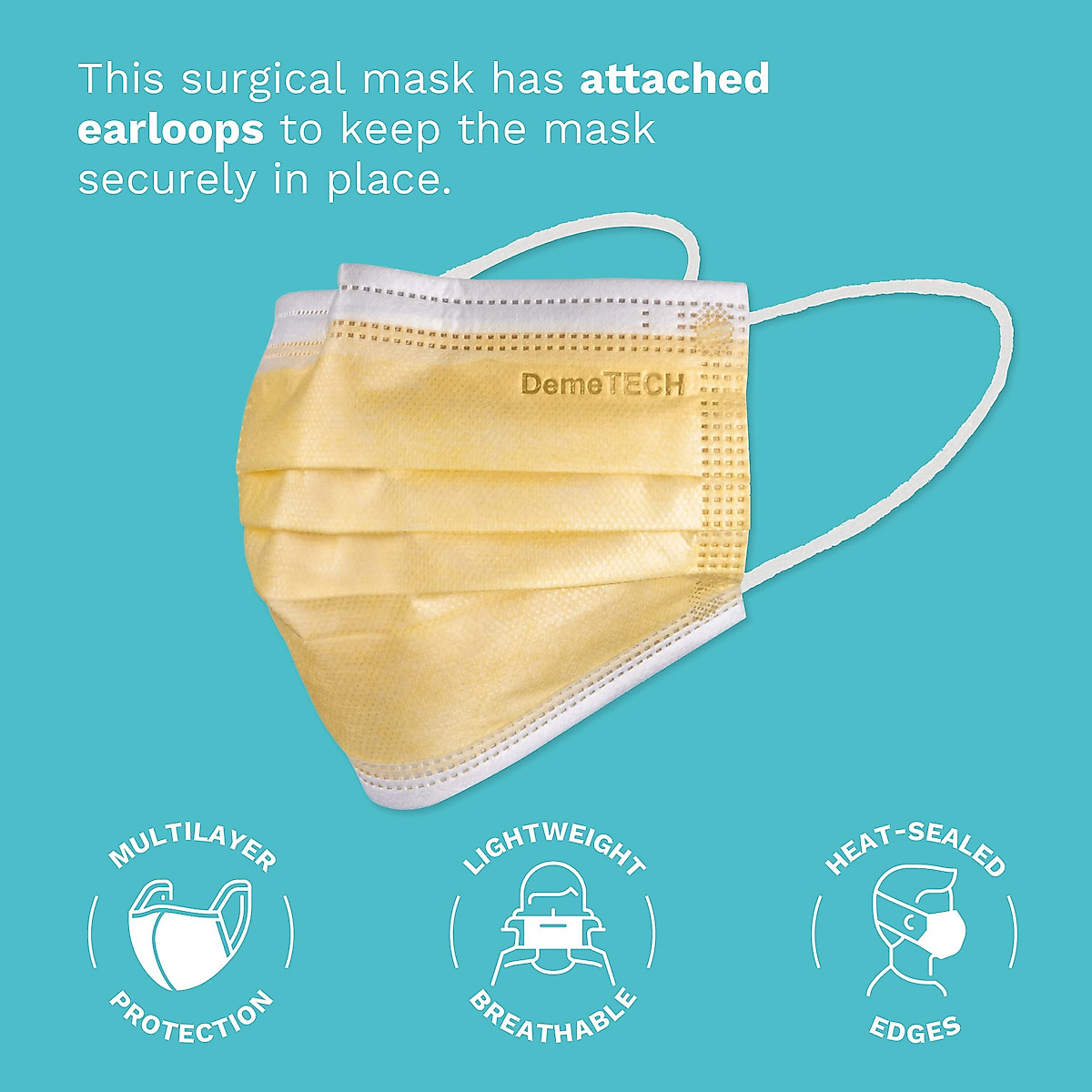 DEMETECH ASTM Level 3 Protective 3-Layer Face Mask, Ear-Loop Style, Adult Mask, 50 Pack, Variety Pack