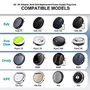 19V AC DC Charger Power Cord Compatible for Eufy RoboVac 11S 12 15C 25C 30C 35C, Pure Clean PUCRC 15 25 26B 90, Coredy Robotic R580 R650 R750 G800, ILIFE V3s Pro A4s Pro V5s Pro Robot Vacuum Cleaner