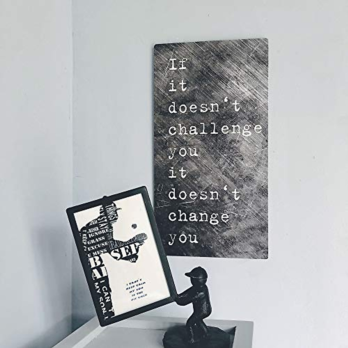 NIKKY HOME Gym Exercise Art Workout Room Decor Fitness Sign Inspirational Sports Themed Metal Wall Plaque with Quote, If It Doesn't Challenge You It Doesn't Change You